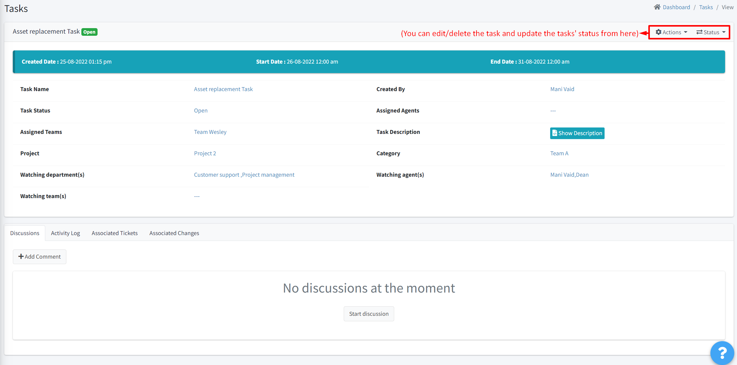 Each task includes a comment section that can communicate with the ...
