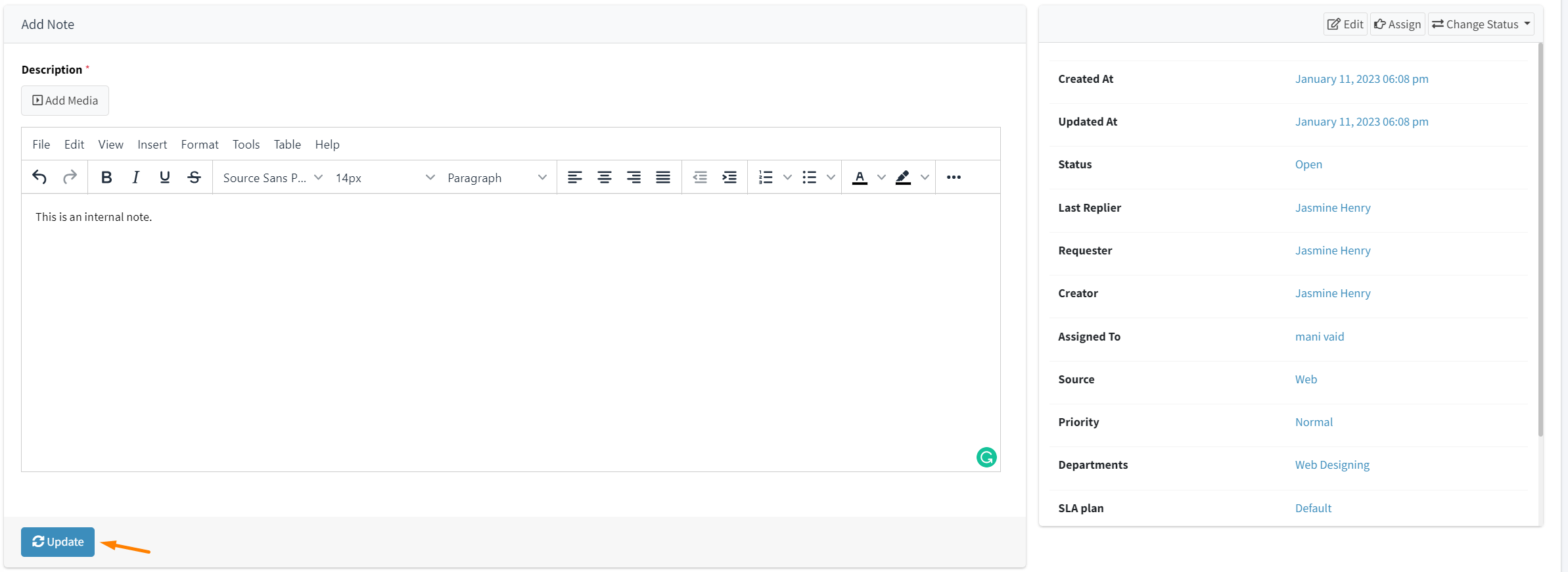 Once you're done, click on the Update button to save it.