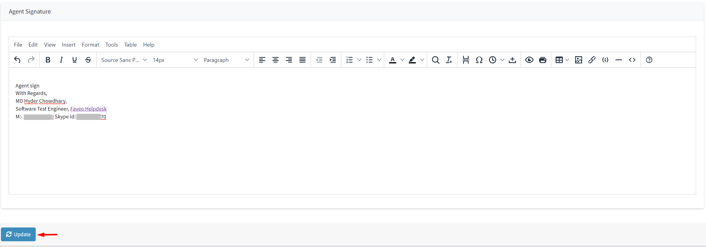 Once you have filled in the details, click on the "Update" button to ...