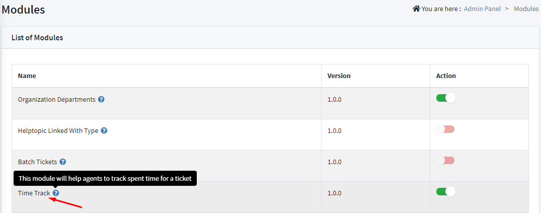 You can toggle on the Time Tracking module by clicking on the button.