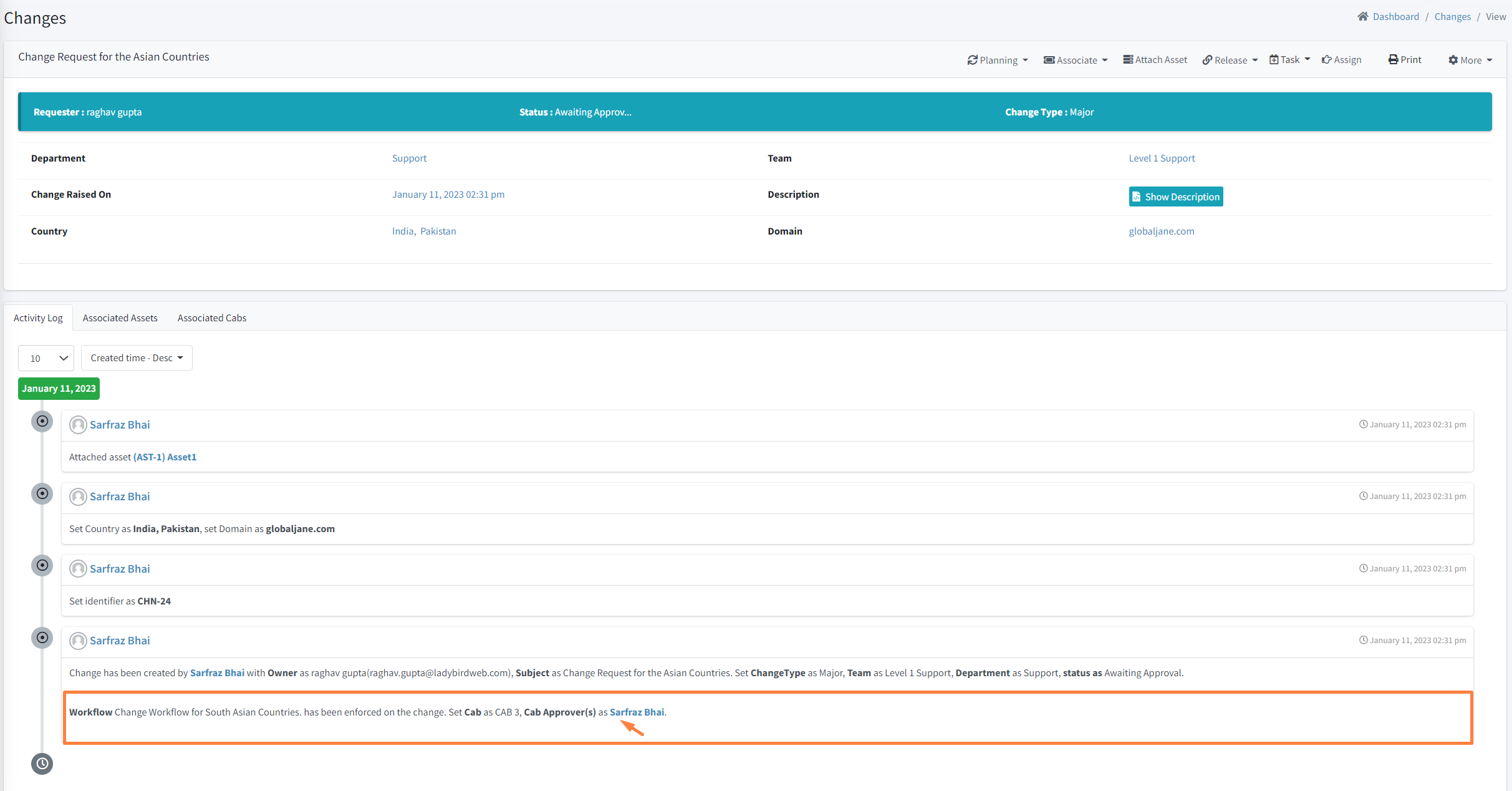 Once you go to the view option, it will take you to the change page ...