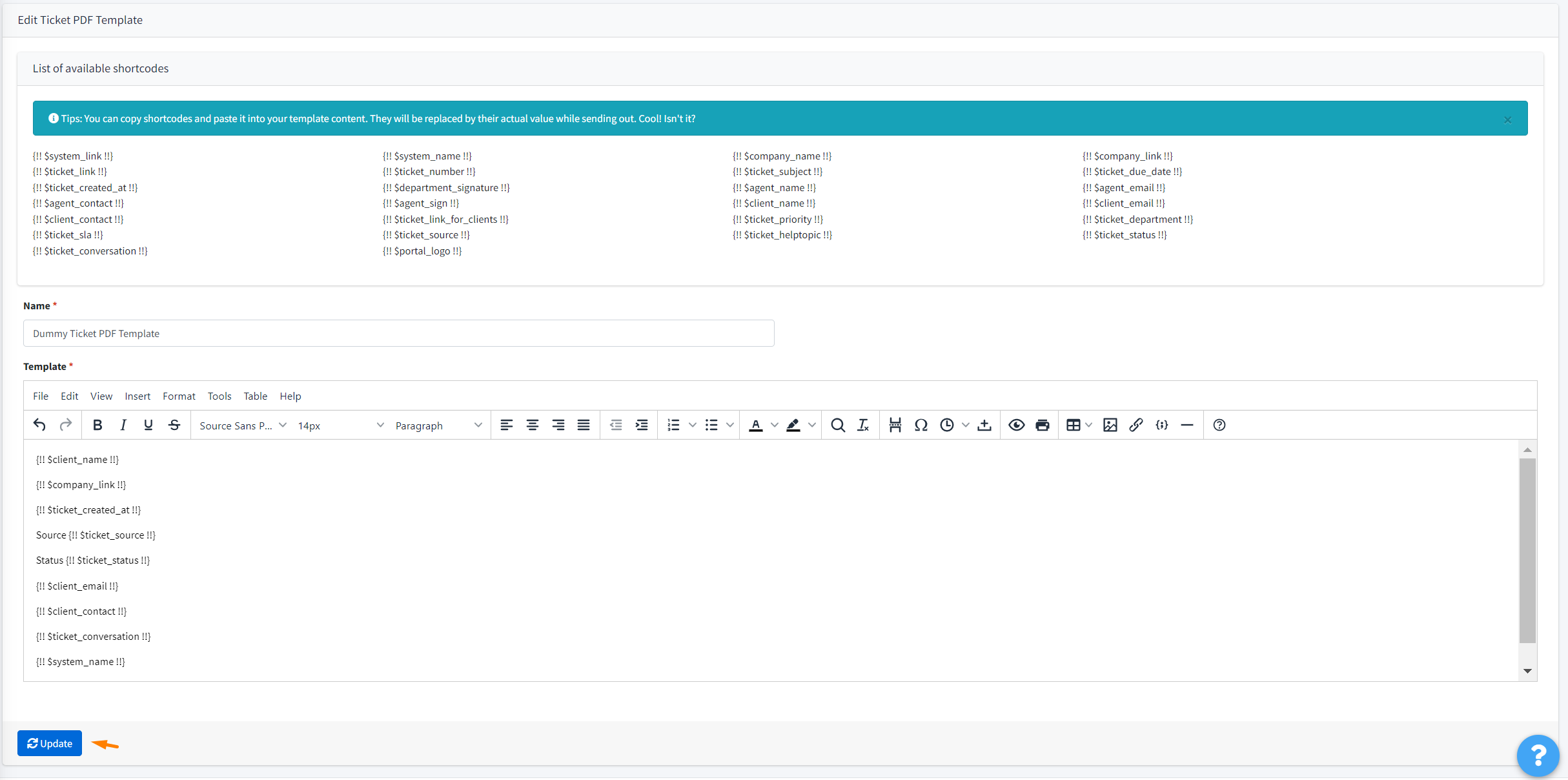 To update the information, click Save.