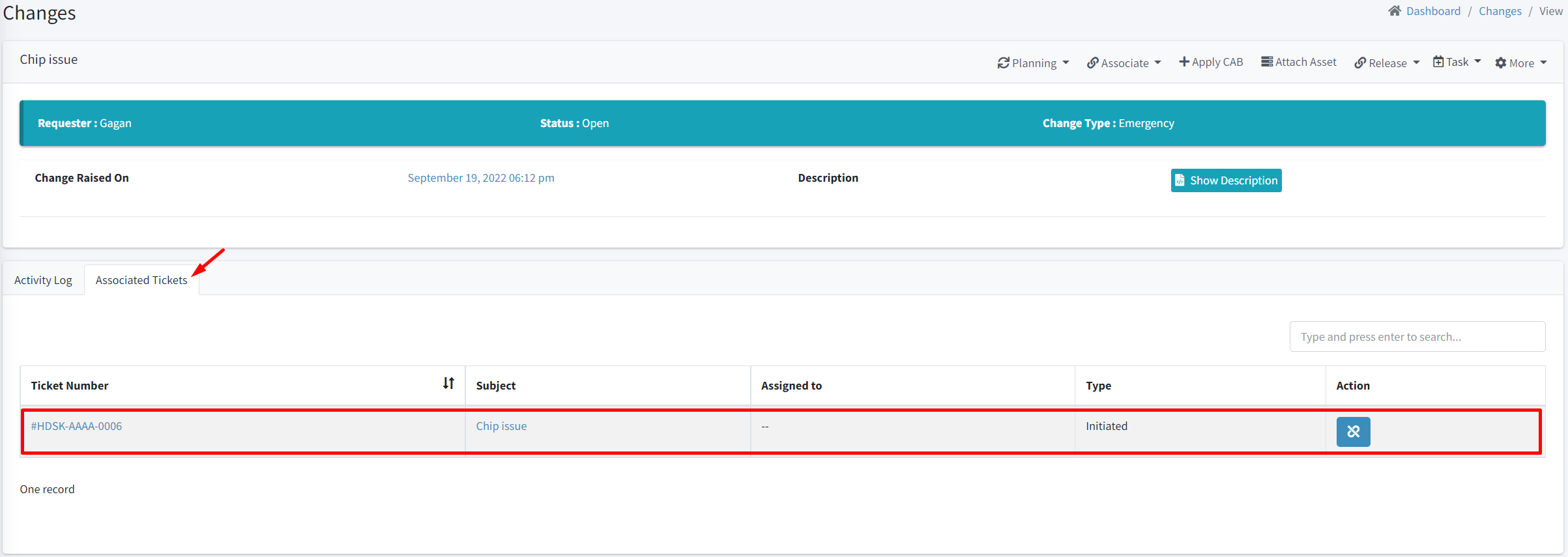 It will show the workflow that was enforced in the Change activity log.