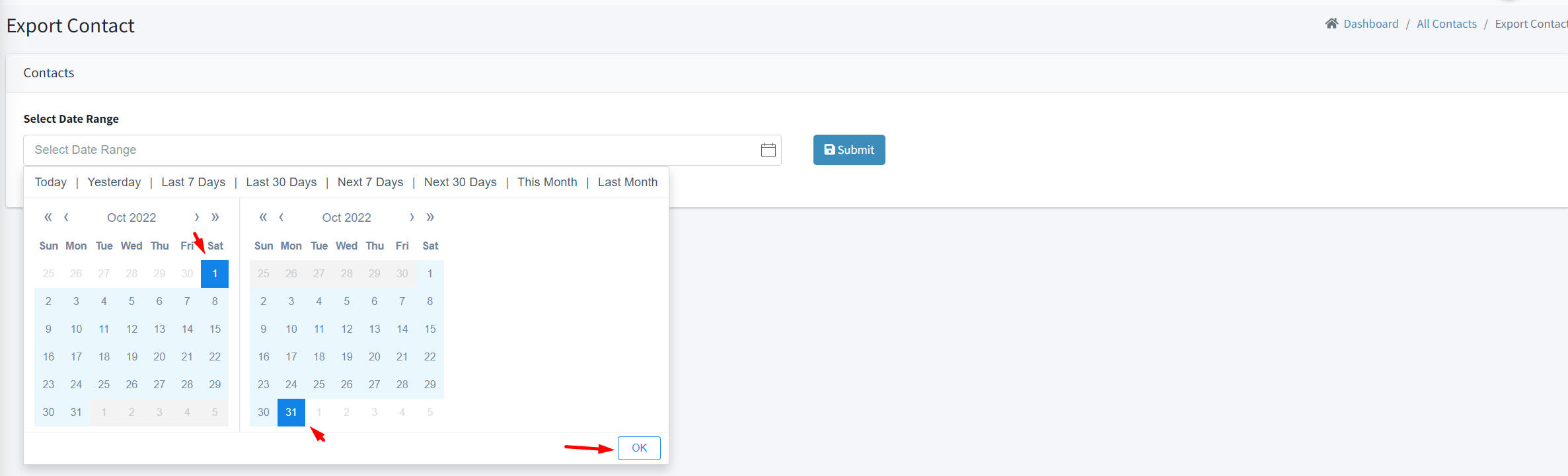This helps you export the list of users/contacts to an excel sheet ...