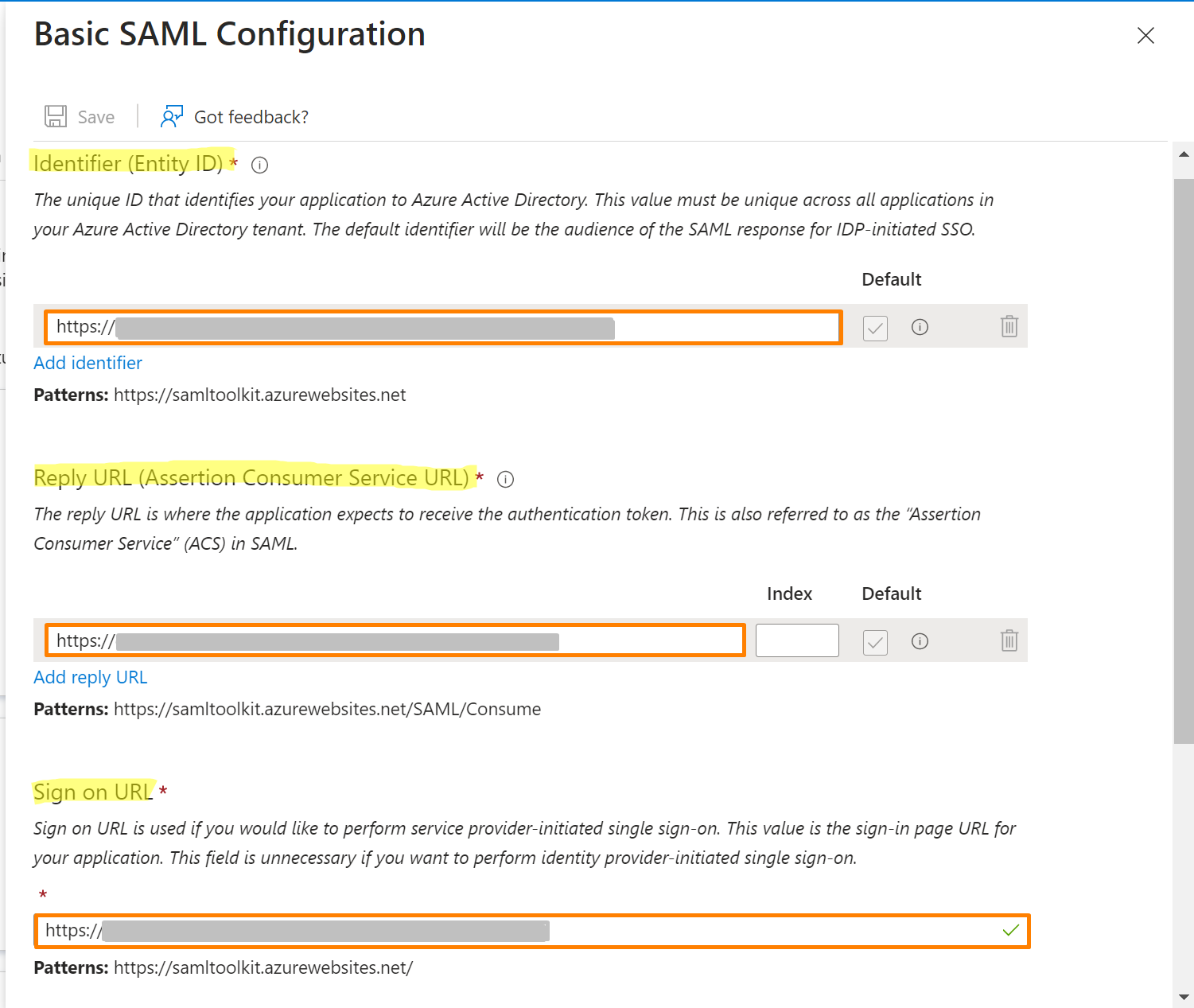 Note! Paste the same ACS URL in the Sign-on URL . If the URL box is not visible under the Reply ...